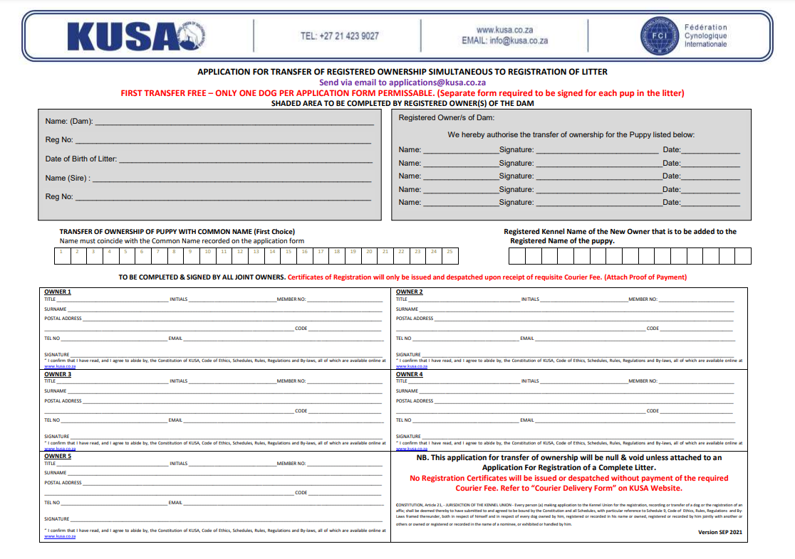 2023 KUSA transfer of ownership for puppy owner | Blue Staffordshire ...